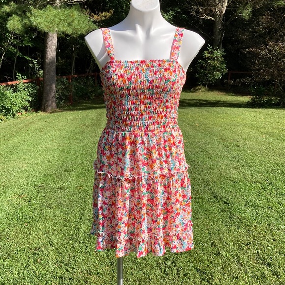 Jessica Simpson | Dresses | Jessica Flirty Floral Ruffle Smocked Mini ...